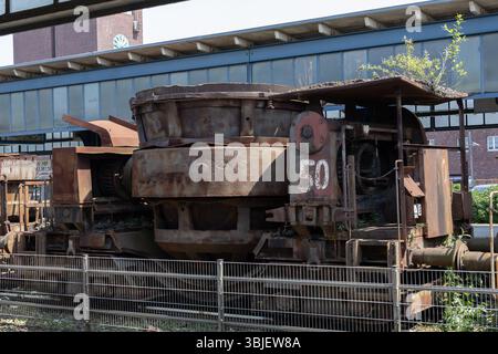 old rusty iron freight wagons of the railway Stock Photo - Alamy