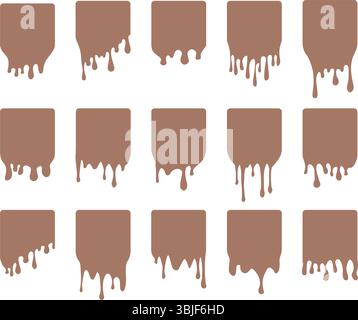 Set of drip square labels. Paint drip stickers. White paint liquid ...