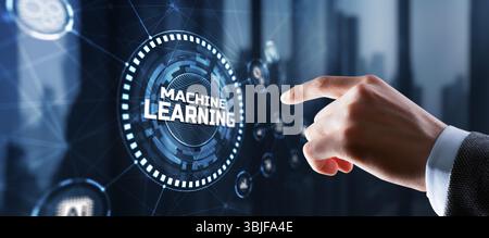 Businessman presses a button Machine learning. New technology 2025 ...