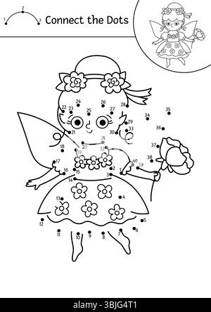 Vector black and white fairyland dot-to-dot activity with squirrel ...