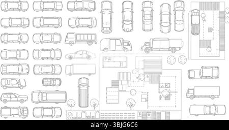 Top-Down Vector Illustrations of Cars, Trucks, and Architectural Plans ...