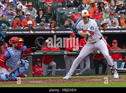 Baltimore Orioles' Coby Mayo in action during a baseball game against ...
