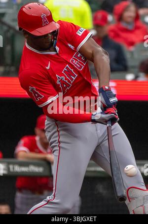Los Angeles Angels' Jorge Soler reacts after hitting a home run against ...