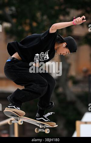 Toa Sasaki of Japan competes in the semi-finals of the men's street ...