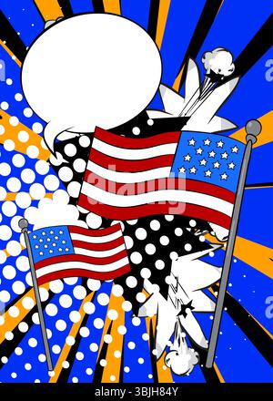 Cartoon American Flag with blank speech bubble, comic book Independence ...