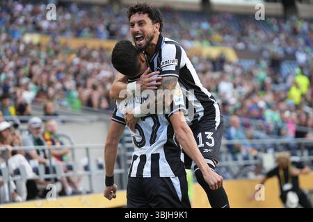 Botafogo defender Alex Telles (13) celebrates with teammates celebrates ...