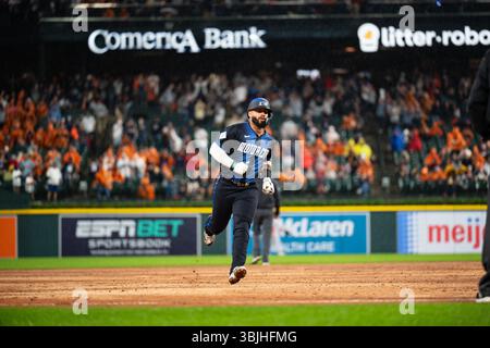 Detroit Tigers' Gleyber Torres, right, celebrates scoring with Dillon ...
