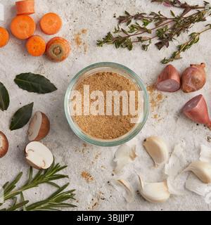 Homemade vegetable broth powder, organic vegetable stock, with raw ...