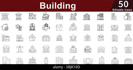 Building Architecture Icon Set - 50 Editable Real Estate Construction ...