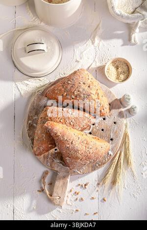 Healthy and fresh triangular rolls made of sourdough and flour ...