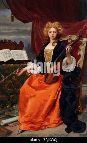 This painting by Gustave Jean Jacquet, titled 'Girl Minstrel,' depicts ...