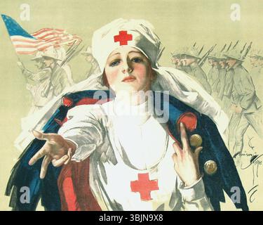 Female American Red Cross Worker stitching eye bandages on Sewing ...