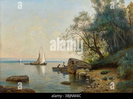 Auguste Louis Veillon - Lac Léman avec voiliers Stock Photo - Alamy
