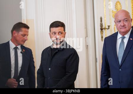 Austria's Chancellor Christian Stocker talks to journalists as he ...