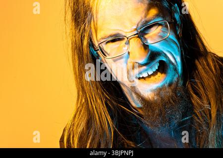 Photo of young crazy shouting angry mad furious girl having argument ...