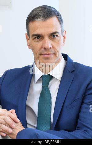 The President of the Government, Pedro Sánchez, on his way out of a ...