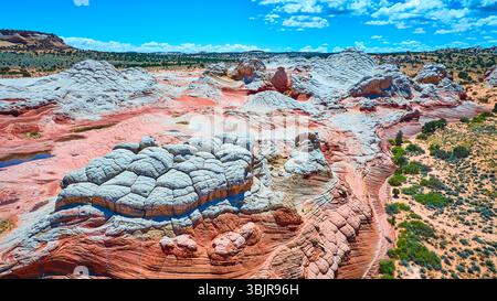 Aerial Fly Over Brain Rock Formations and Swirling Sandstone White ...