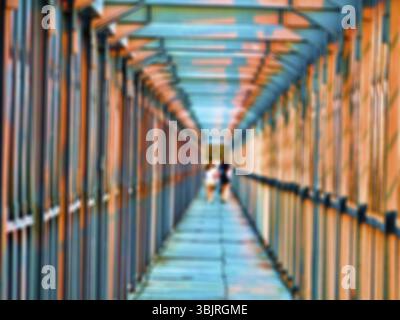 Bridge crossing, pedestrian overpass made of metal structures over the ...