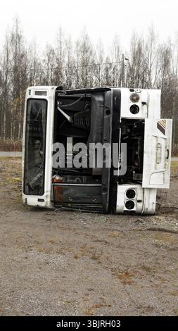 Broken after accident bus on its side. Accidents with public transport ...