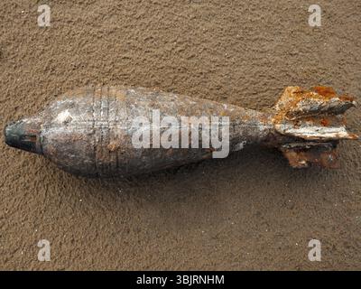 German trench-mortar bomb (water-drop shaped mortar projectile) during ...