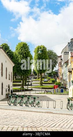 A vertical shot of a narrow street in Morcone in the province of ...
