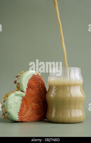 Nutrient-rich matcha drink with Delightful and vibrant heartshaped ...