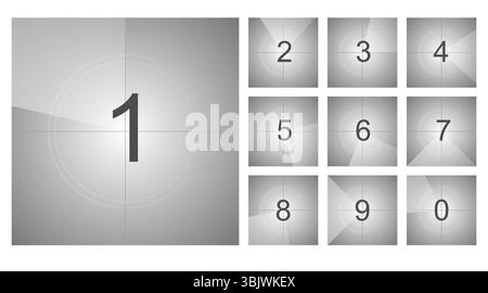 Countdown movie frame, film intro animation retro video screen. Start ...