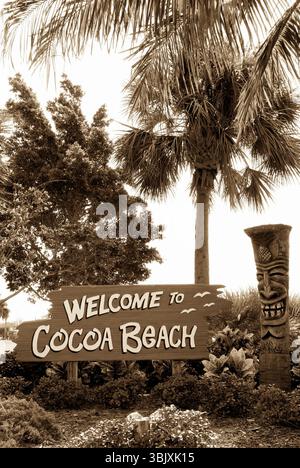 Welcome to Cocoa Beach sign in Florida, USA – iconic entrance to a ...