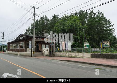 The exterior view of Juniko Station, a stop on the scenic JR Gono Line ...