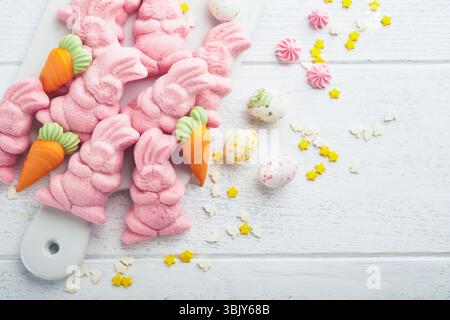 Sweet Easter concept. Sweet Easter kids holiday assortment marshmallows ...