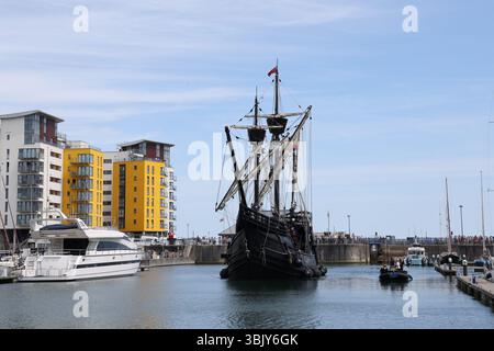 Eastbourne,uk. 17th June 2025. The Nao Victoria, a full-scale replica ...