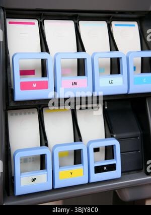 Close up of large format inkjet printer details. Selective focus Stock ...