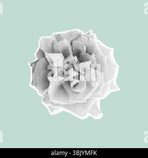 Stylized halftone rose in black and white on pastel background Stock ...