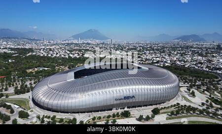 Guadalupe, Nuevo Leon, Mexico. 17th June, 2025. Aerial view of the BBVA ...