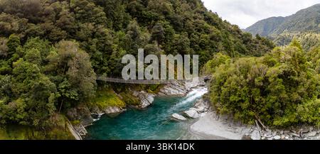 Aerial panoramic photograph of the Arahura River, near Hokitika ...