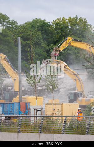 Close-up view of crumbling bridge structure demolition in Magdeburg ...