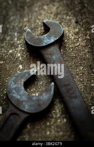 Mechanics Tools on Wooden Tool Bench Stock Photo - Alamy