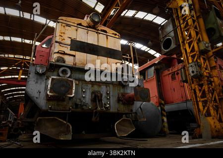 Freight train parking in a garage Stock Photo - Alamy