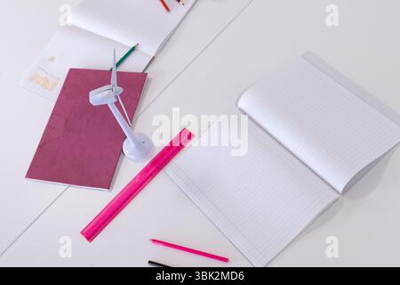 Set of colorful stationery with notebooks on dark background Stock ...