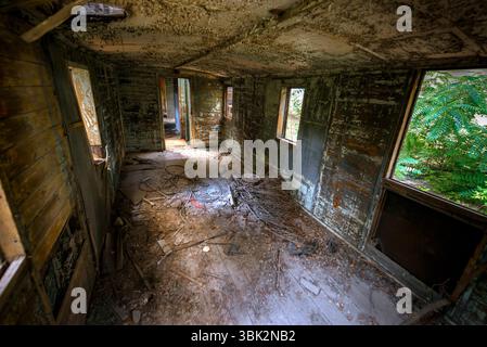 Messy vehicle interior of a train carriage angle shot Stock Photo - Alamy