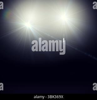 Cluster of white spotlights is shining in dark flat design, showing ...