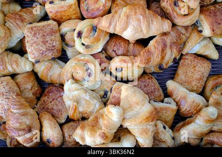 Viennese pastries. Croissants and pain au chocolat for breakfast Stock ...
