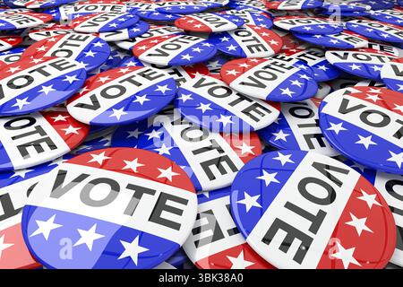 patriotic campaign voting pins on vintage United States Constitution ...