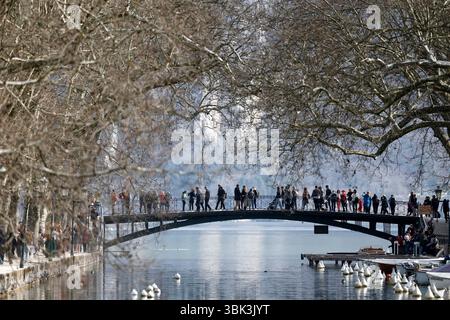 Tourists on the Pont des Amours - Lovers Bridge in Summer at Annecy ...