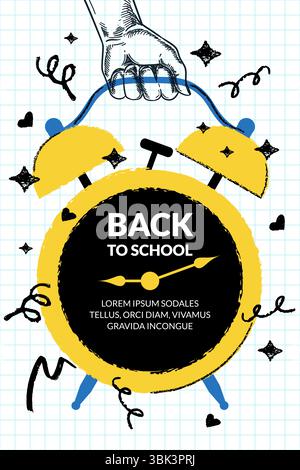 Back to school poster clock alarm clock, retro. Sale Background ...