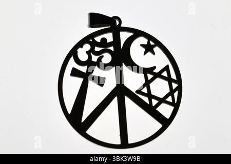 Pendant with symbols of major religions. Christianity, Judaism ...