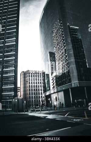 Low perspective over the architecture of Aldgate area in London Stock ...