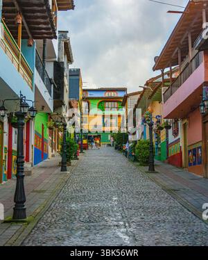 Colorful streets of Guatape village in Colombia, South America Stock ...