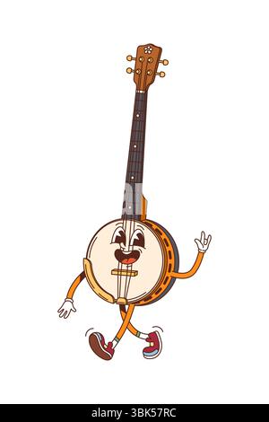 Cartoon banjo groovy musical instrument character. Isolated vector ...