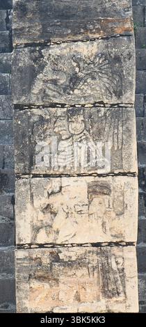 The Thousand Columns stone pillars with carved details in ancient Maya ...